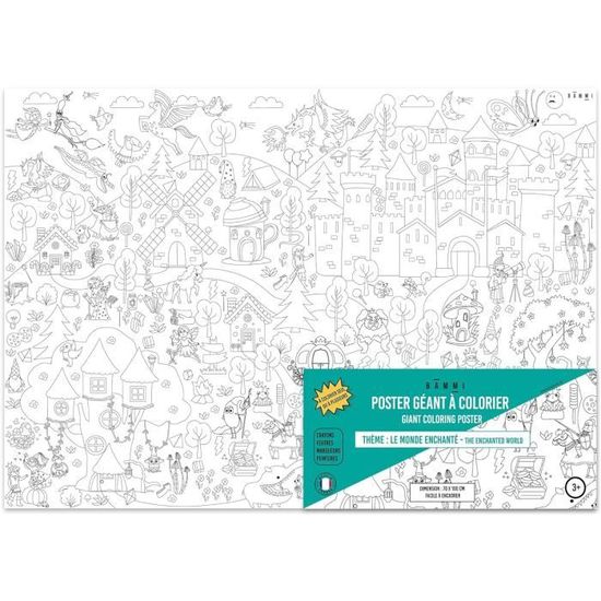Poster Géant À Colorier Le Monde Enchanté-100 Cm X 70 Cm-Encadrable ...