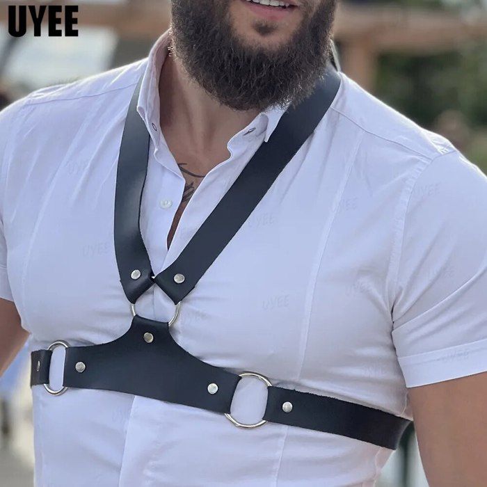 UYEE-Bretelles en cuir PU pour hommes,Punk Fashion,SFP,Fétiche,Cage réglable,Corps en métal ...