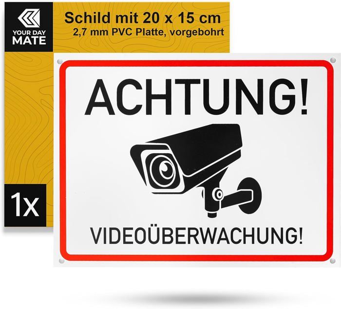 Panneau de signalisation « Attention ! Vidéosurveillance » - 1 pièce - 20 x 15 cm - 2,7 mm d ...