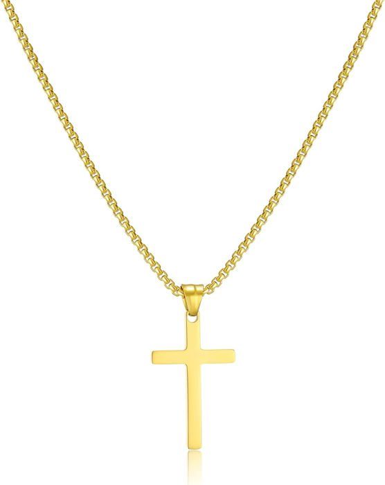 Collier Croix Homme Or/Argent Chaine Pendentif Croix Acier Inoxydable ...
