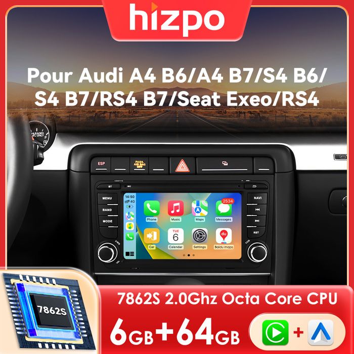6+64G Autoradio Android 12 pour Audi A4 B6 B7 S4 RS4/ Seat Exeo avec 7"2din Écran Tactile ...