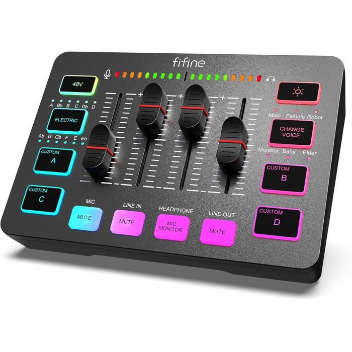 FIFINE Gaming Audio Mixer PC, Table de Mixage avec Carte Son pour Micro ...
