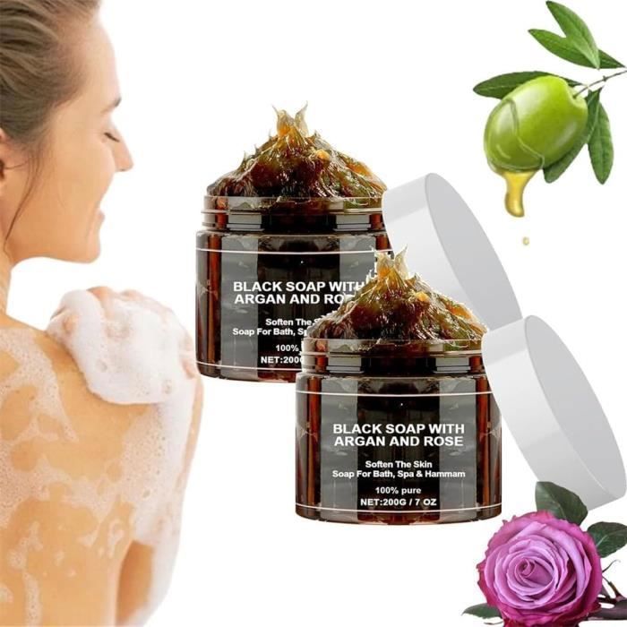 Zawina Morocco Lot de 2 savons noirs marocains à l'argan et à la rose, savon noir de Zawina ...