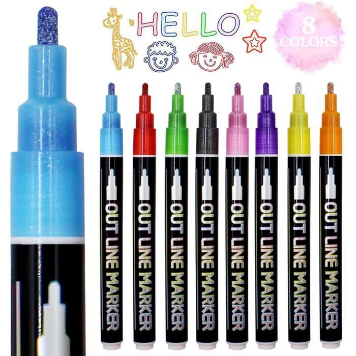 Stylos Contour, 8 Marqueurs à Double Ligne, Stylos à Paillettes ...
