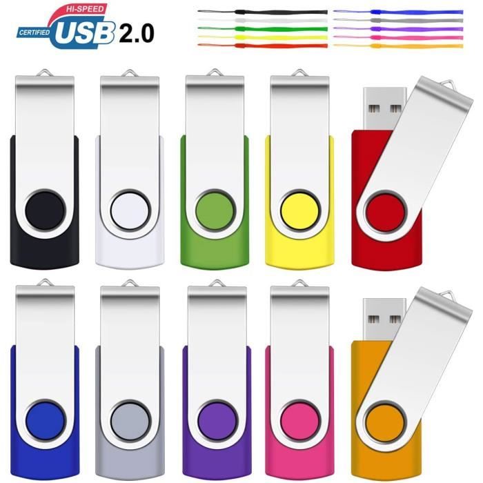 Lot de 10 Clés USB SRVR 8Go Multicolore - Mémoire Flash - USB 2.0 ...