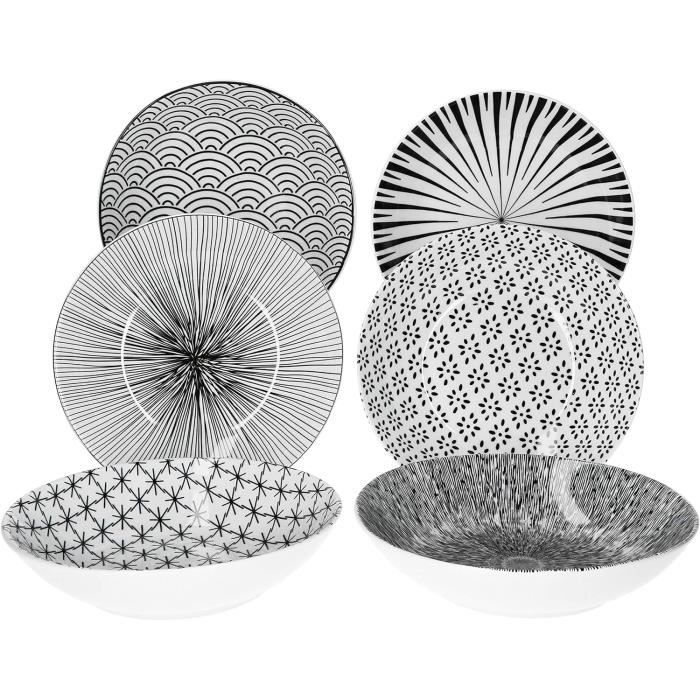 MamboCat Seoul Lot de 6 assiettes à soupe Noir-blanc Set d'assiettes ...