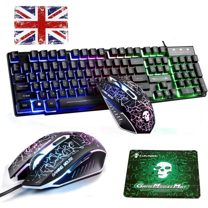 Uk Layout Clavier Et Souris Filaires T6 Rainbow Rétroéclairé Usb ...