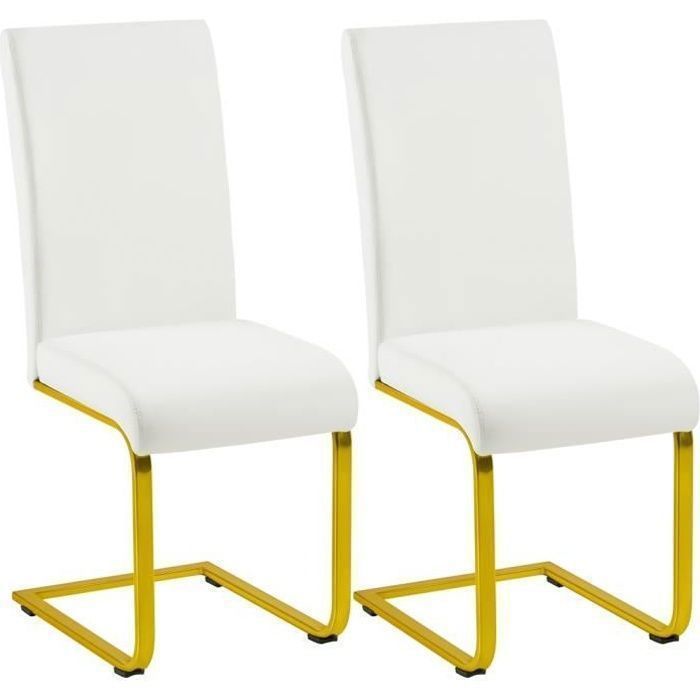 Lot de 2 Chaises de Salle à Manger Blanches - Modernes - en Simili Cuir ...
