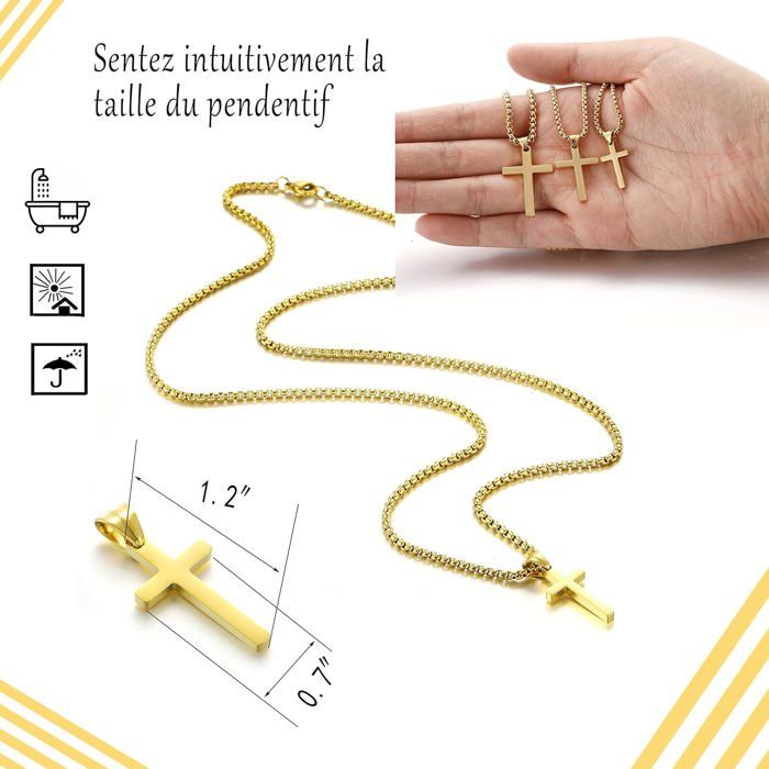 Collier Croix Homme Or/Argent Chaine Pendentif Croix Acier Inoxydable ...
