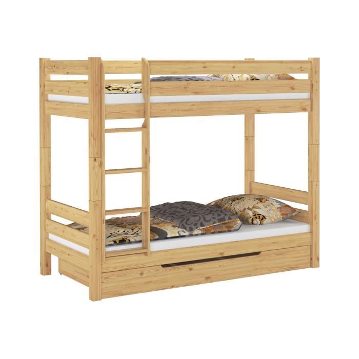 Lit superposé très stable pin massif naturel 90x200 avec sommier ...