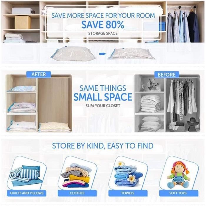 Lacmisc Sac sous Vide Vetement Aspirateur,avec Pompe 60x40cm Lot de 10 Compression Voyages ...