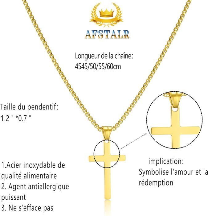 Collier Croix Homme Or/Argent Chaine Pendentif Croix Acier Inoxydable ...