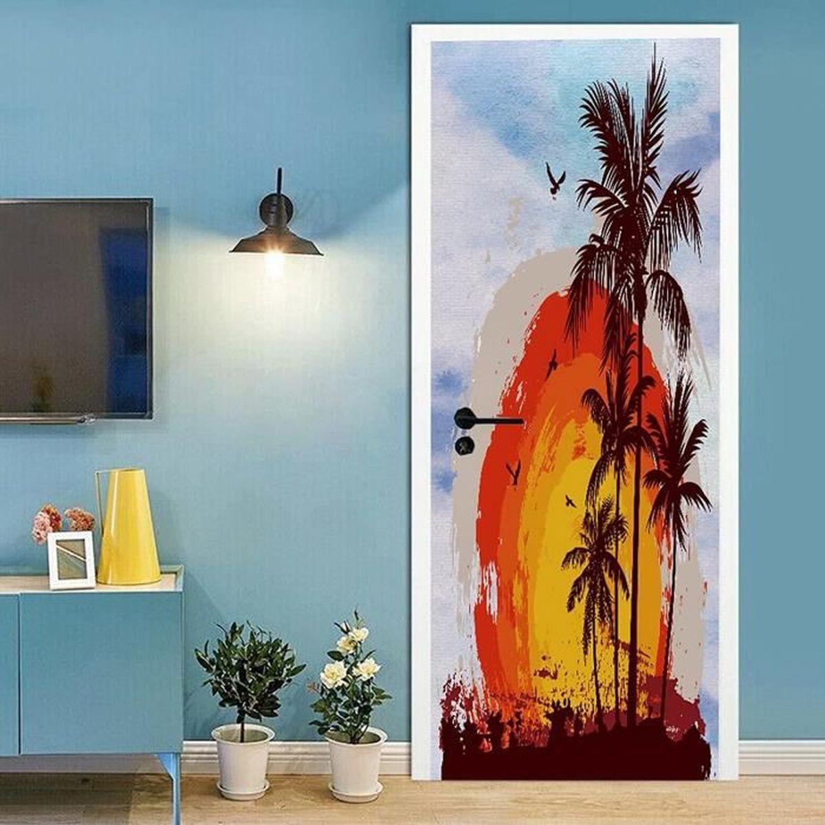 Sticker Porte Autocollant Poster De Porte 3D Paysage De Coucher De ...