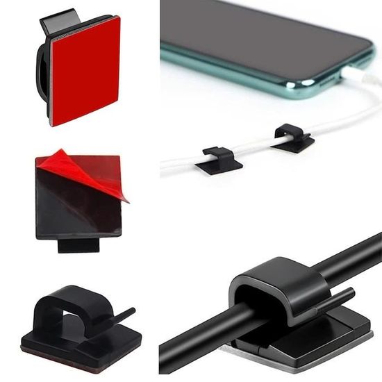 100PCS Clips Câbles, Attache Cable Adhesif Rangement de Accroche Cable, Gestion de Câble pour ...