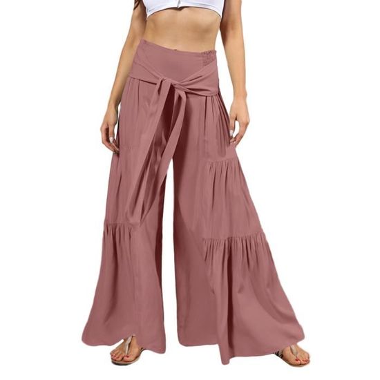 Femme Pantalons Fluide Larges Baggy Été Taille Haute Pantalon Large ...
