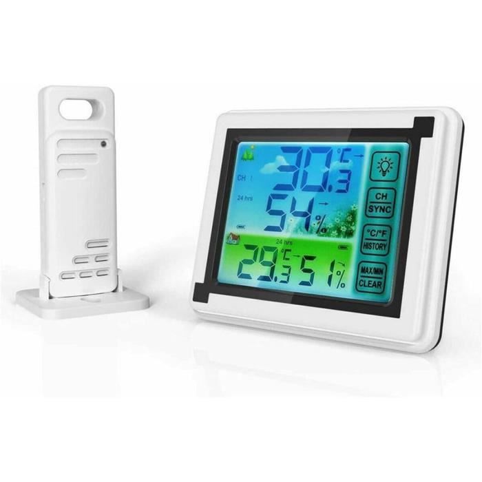 Station Météo Sans Fil Multifonctionnelle, Thermomètre Sans Fil Intérieur - Extérieur Grand ...