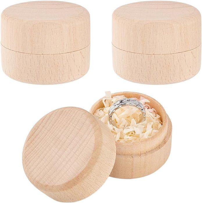 3 Mini Boîte Ronde en Bois 4.7x3.5cm Mini Boîte de Rangement en Bois de ...