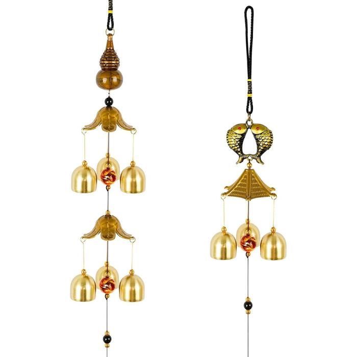 2 pcs carillons éoliens chinois Feng Shui Vintage cuivre carillon ...