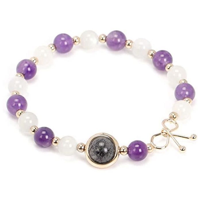 Bracelet - Femme - Pierre de Lune Améthyste - 18 cm - 6 mm - Élégant et ...