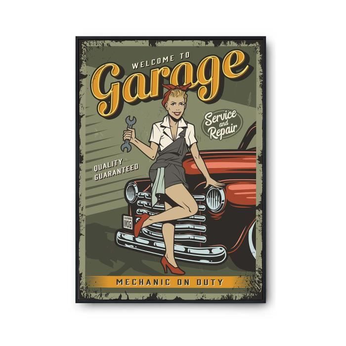Affiche Vintage - Pin up Garage - Poster Humour - A2 - Qualité Premium ...