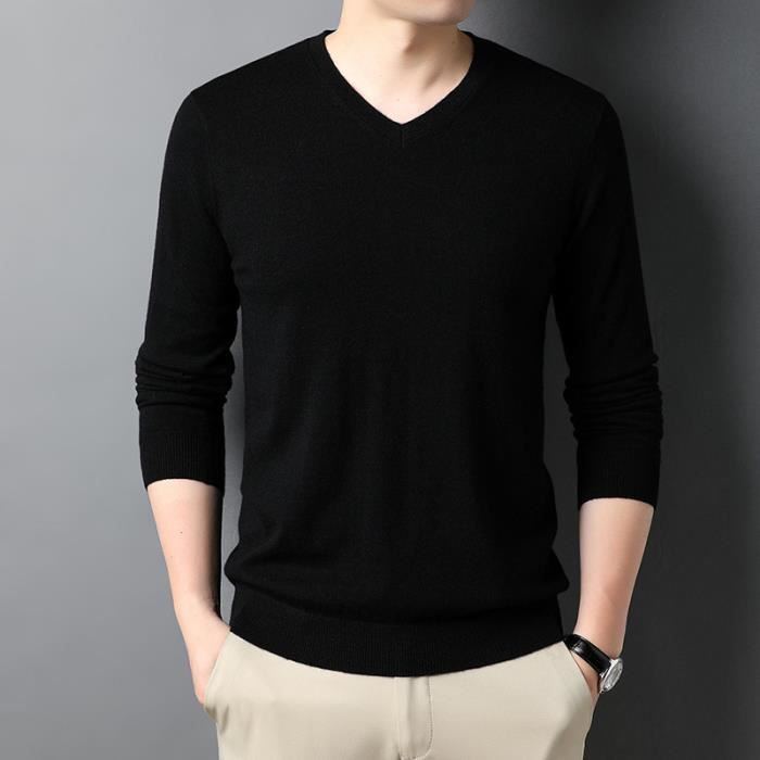 Pull Homme en Laine Tricot Slim Fit Manches Longues Pullover Col V ...