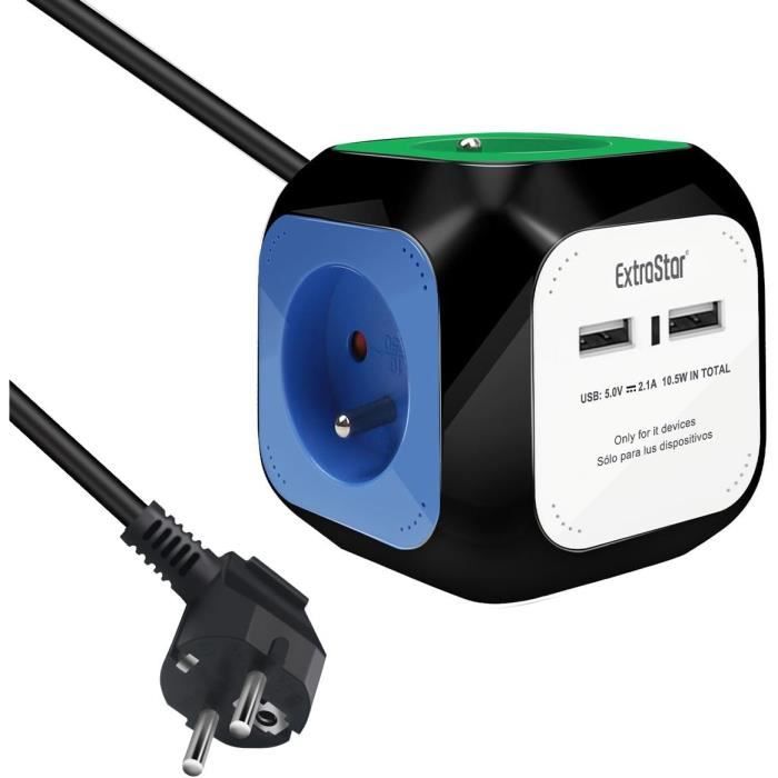 Multiprise Usb Cube, Bloc Multiprises Avec 4 Prises Et 2 Ports Usb ...