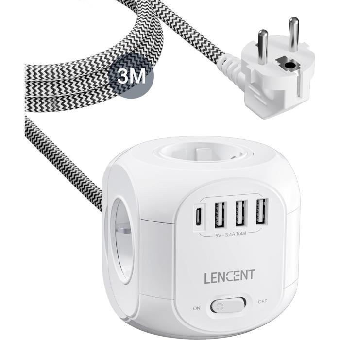 Multiprise cube à 4 prises 8 en 1 avec 1 port de type C, multiprise USB ...