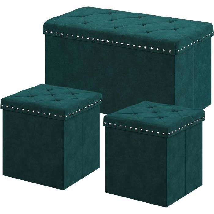 Lot De 3 Tabourets De Rangement Rembourrés Avec Rivets - En Velours ...