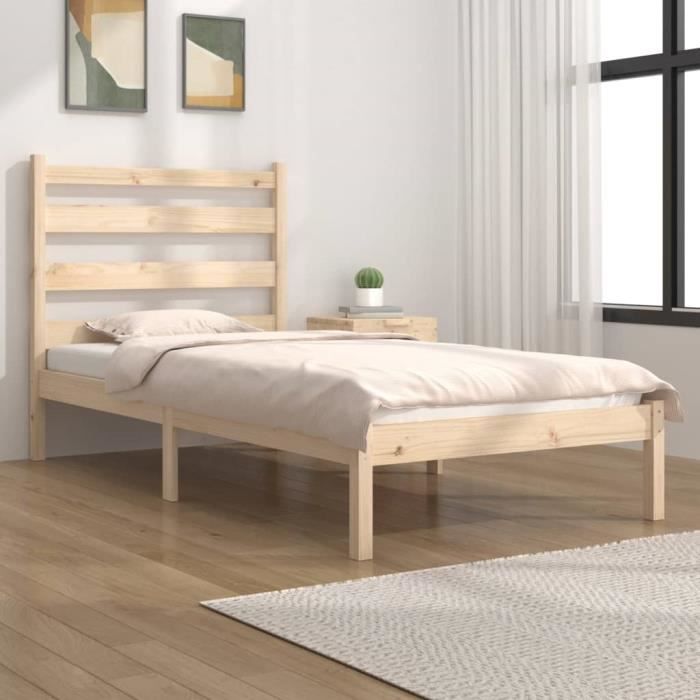 TRU Structure de Lit pour Matelas 75 x 190 cm, Lit Simple en Bois de ...