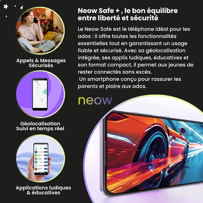NEOW Safe Plus (Smartphone pour adolescent - 6.6'' - 128 Go, 4 Go RAM ...