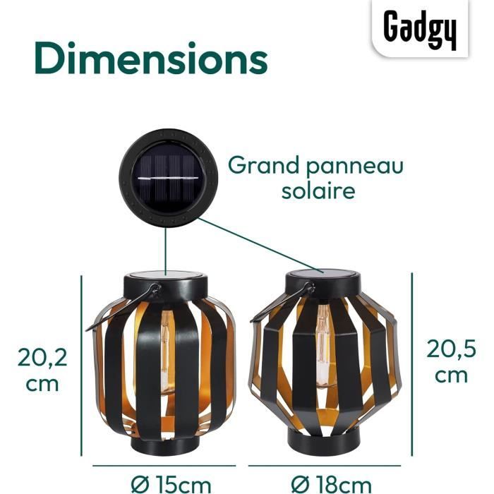Gadgy Lanterne Exterieur Solaire Noire et Or Lot De 2 Lanternes Solaires De Jardin Eclairage ...