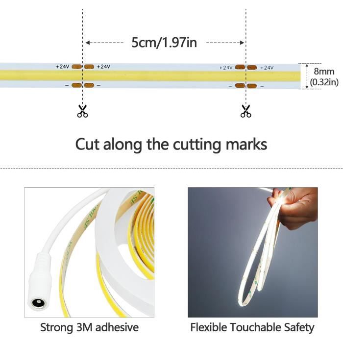 24v Cob Ruban Led Blanc Froid 6000k 480led M 5m Luminescence Uniforme