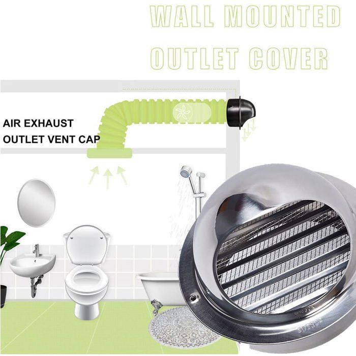 Grille ventilation ronde 150mm acier inox, anti-insectes, lamelles, mur ...