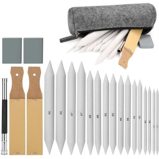 Kit Estompe en Papier 22 en 1 pour Dessin et Croquis16 Estompes avec 2 ...