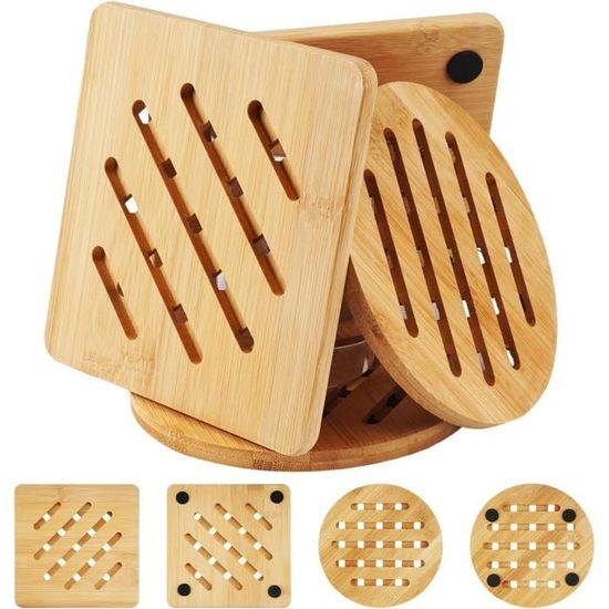 Lot De 4 Dessous De Plat Bambou Résistant À La Chaleur, Dessous De Plat Bois, Dessous De Plats ...