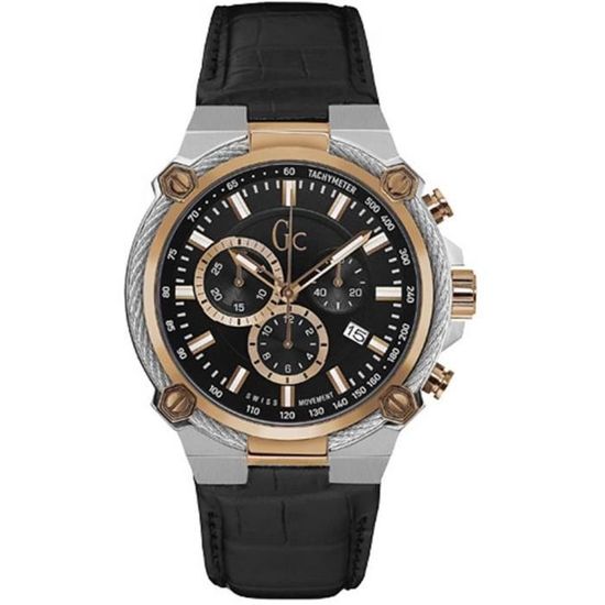 GC GC CABLEFORCE HOMME 44MM BRACELET CUIR NOIR SAPHIRE QUARTZ MONTRE ...