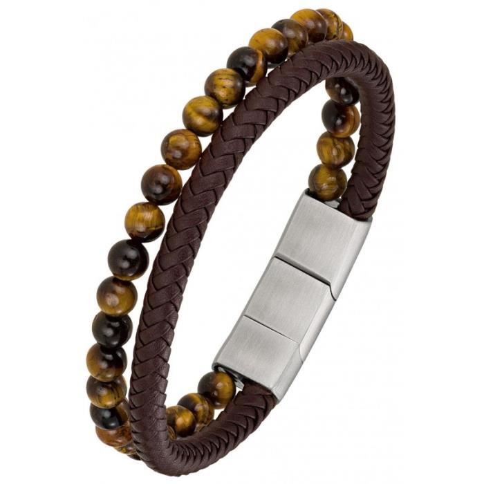 Bracelet - ALL BLACKS - 682154 - Acier et Cuir - Marron - Homme Marron ...