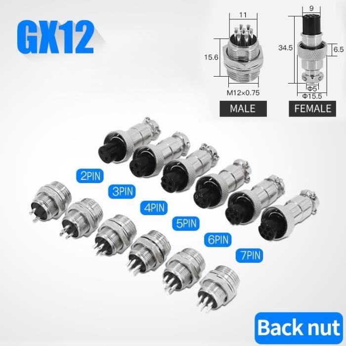 (GX12|10 Sets(Male Female)|7P)5/10/20Set GX12 GX16 GX20 2 3 4 5 6 7 8 9 10 12 14 15 Broches Mâle ...