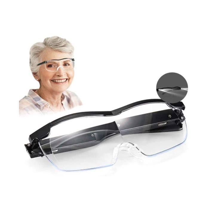 Lunette de Loupe 2 Lumières LED, Loupes de Lecture Lunette Loupe grossissement 160% 2.5X, Loupe ...