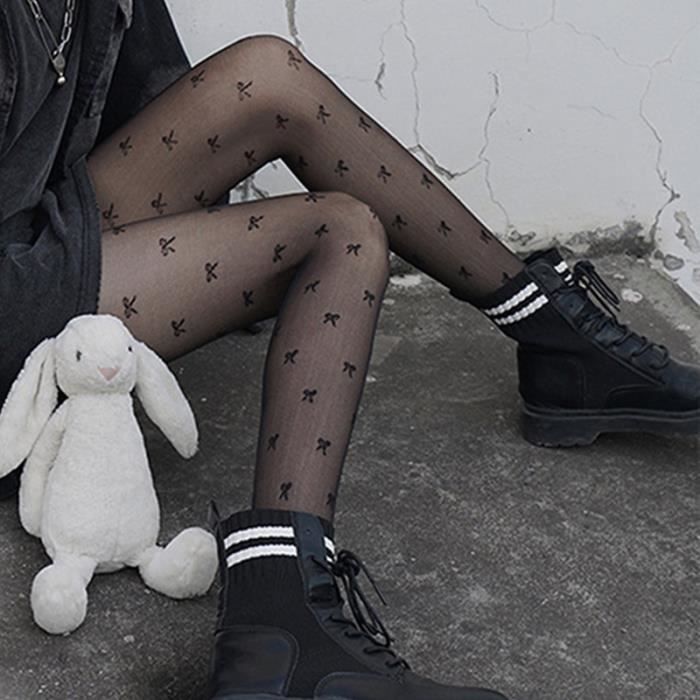 Bas,Collant serré gothique japonais noir rétro Rose fleur vigne résille ...