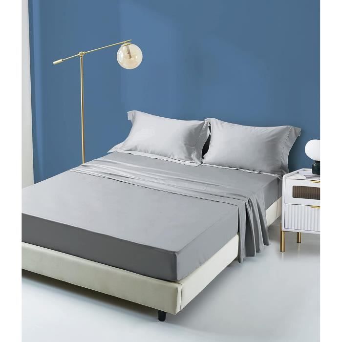 Lot de 2 Drap-Housse Percale 100% Coton 80 Fils 140 x 190 Bonnet 30 cm [345] - Cdiscount Maison