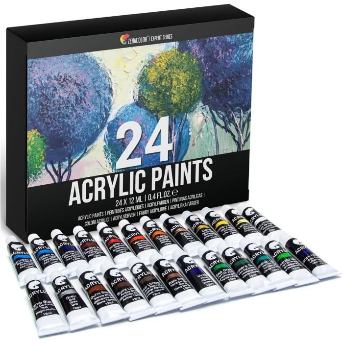 Zenacolor - Set 24 Tube 12mL de Peinture Acrylique - Kit de Peintures ...
