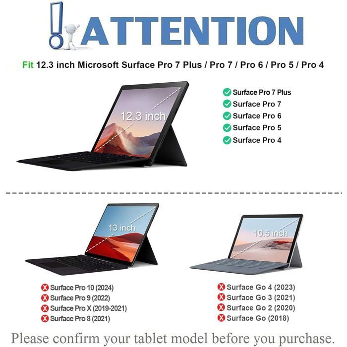 Rétroéclairé Clavier Coque Pour Microsoft Surface Pro 7/7+/6/5/4 12.3 ...