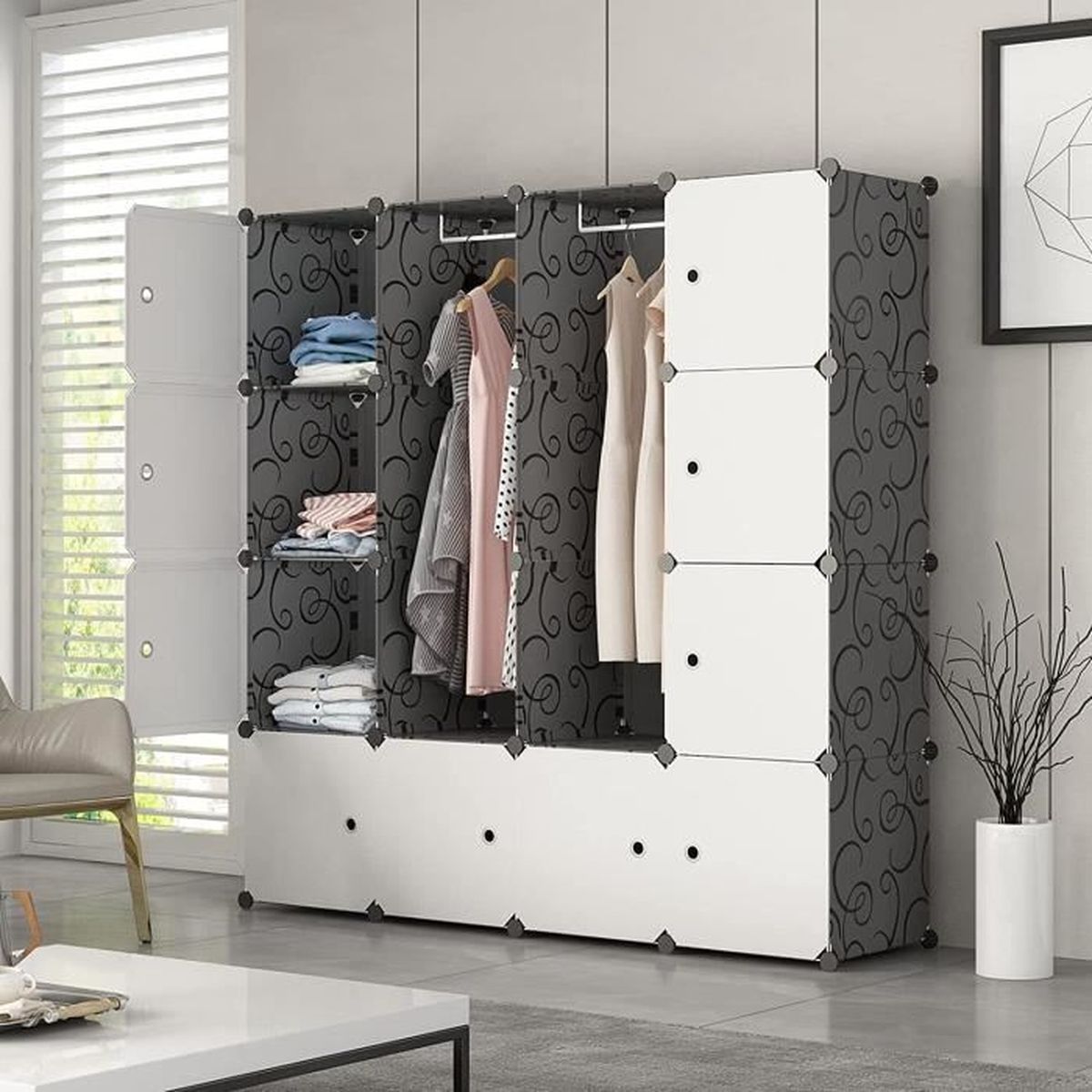 DIY Armoire Penderie avec étagères de rangement Armoire de Chambre 16 ...