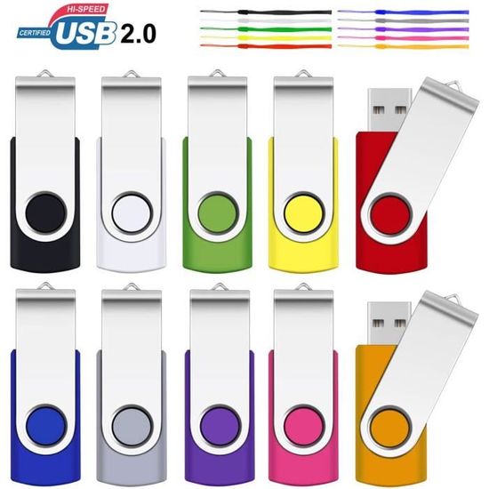 Clé USB 2Go - Lot de 10 Memory Stick Multicolore - Stockage de données ...