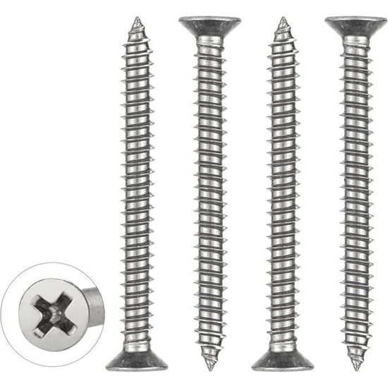 50 Pcs Vis Autotaraudeuses M4 X 40Mm En Acier Inoxydable 304 D'Assortiment, Kit De Vis À Bois À ...