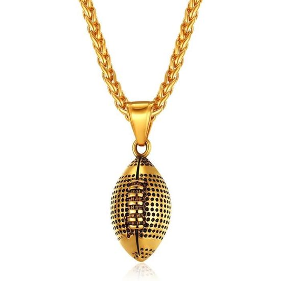 Collier Ballon De Rugby-Base-Ball-Football Plaqué Or-Noir-Acier ...
