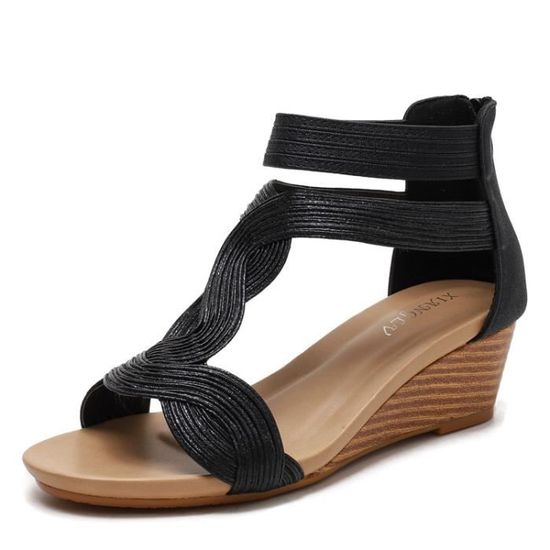 Sandales Femme Compensées INSFITY - Noir - Talon 5cm - Confortable et ...
