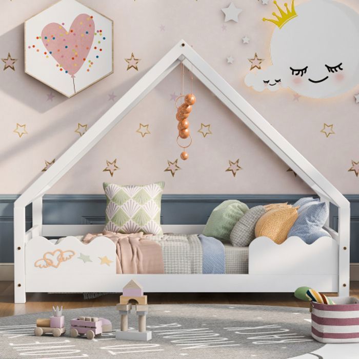 Lit simple enfant, Lit pour jeune - form de maison-90x200 cm,bois ...