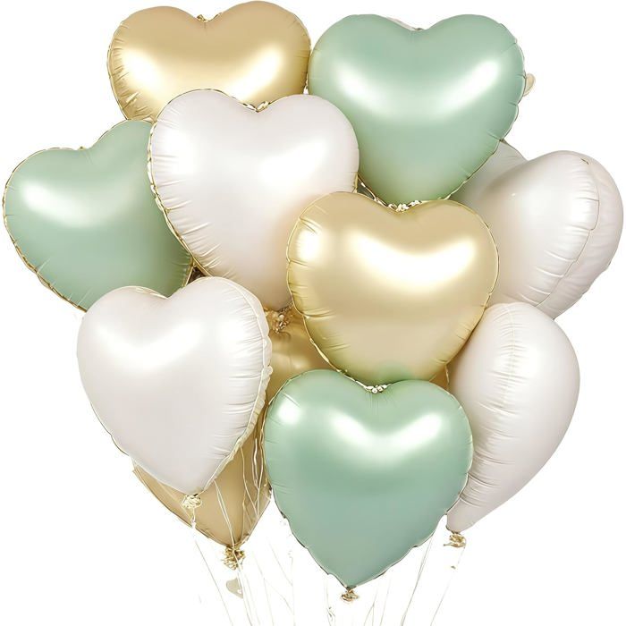 BALLON DÉCORATIFZENATERRA-12 ballons cœur beige/vert/or hélium ...
